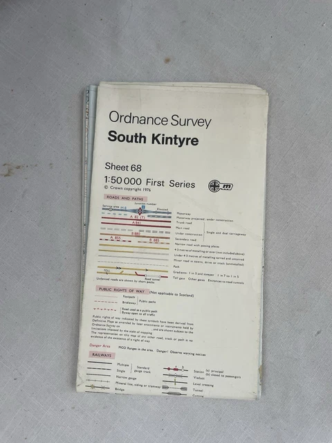 VINTAGE ORDNANCE SURVEY Map Sheet 68 South Kintyre First Series Master ...