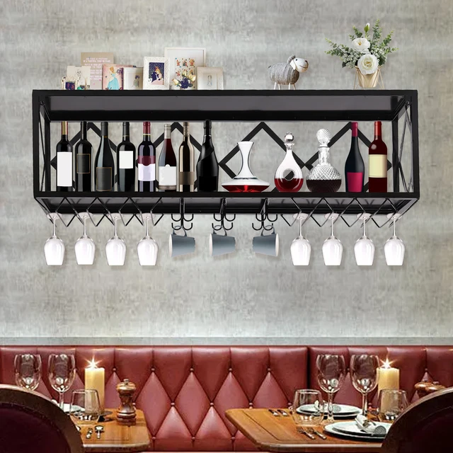 120CM METAL WINE Rack 2 Tier Wall Mounted Hanging Holder Bar Home ...