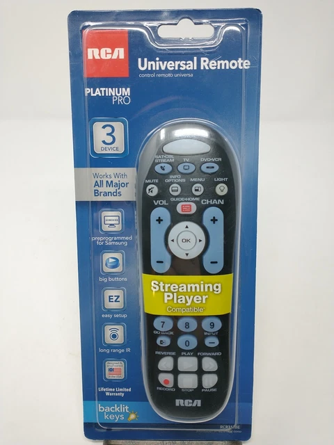 RCA PLATINUM PRO Universal Remote Control 3 Device RCR313BE Factory ...
