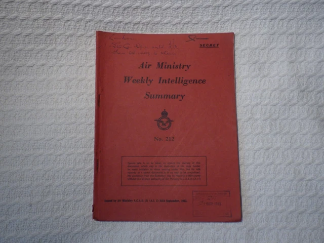 WW2 SECRET RAF Air Ministry Weekly Intelligence Summary Journal 25 Sept ...