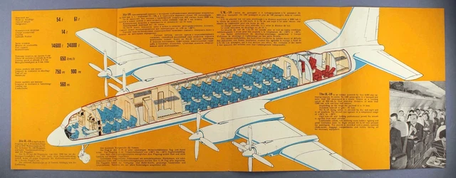 AEROFLOT ILYUSHIN IL-18 Cutaway Airline Brochure Vintage Soviet Cccp ...