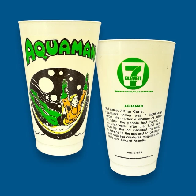 AQUAMAN 7 ELEVEN Slurpee Cup 1973 DC Comics super-héros Arthur Curry ...