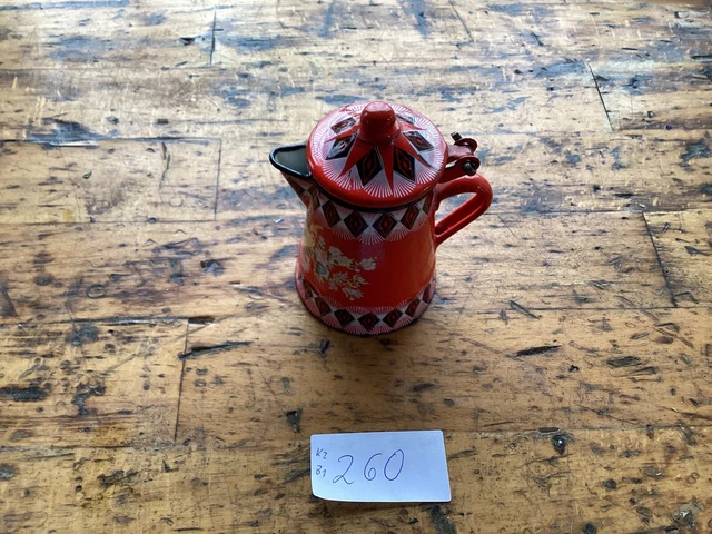 KLEINE EMAILLE KANNE | Email Kännchen | Kaffeekanne mit Deckel | rot ...