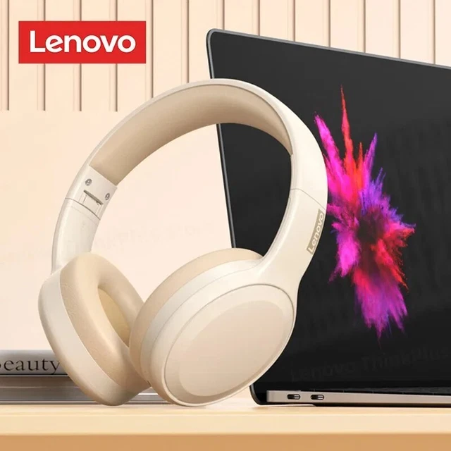 CASQUE LENOVO BLUETOOTH Sans Fil Blanc Beige Micro Sport Gaming ...