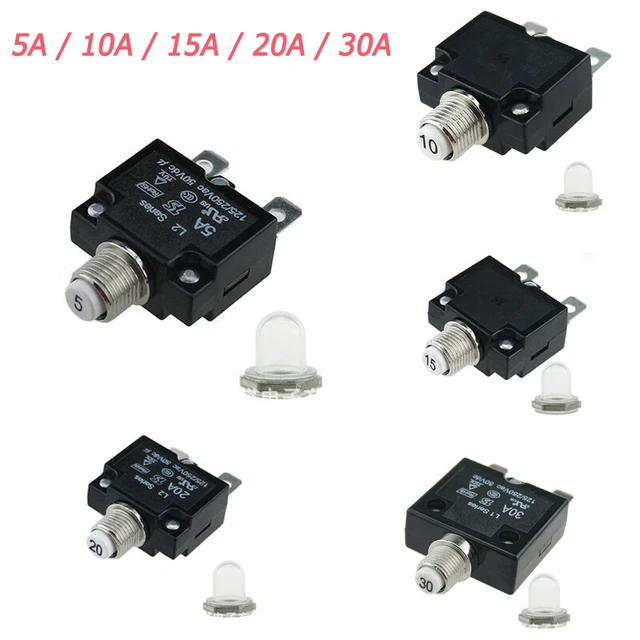 5-30AMP MANUAL RESET Push Button Switch Thermal Circuit Breaker DC50V ...