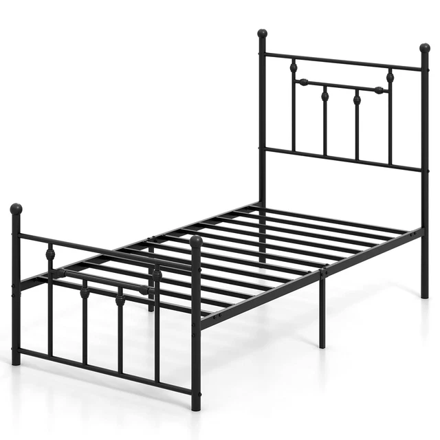 COSTWAY SINGLE SIZE Metal Bed Frame Metal Slats Supported Platform Bed-Black £79.95 - PicClick UK