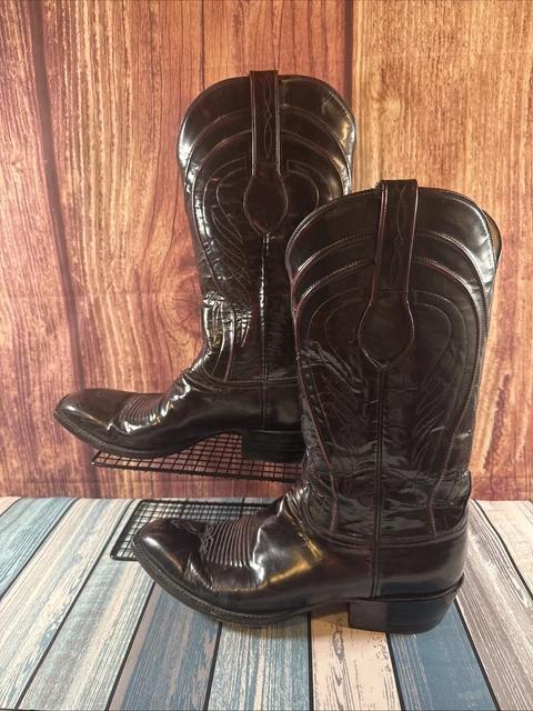 LUCCHESE CLASSICS BLACK Cherry Goat Leather Cowboy Boots Mens 10.5 D ...