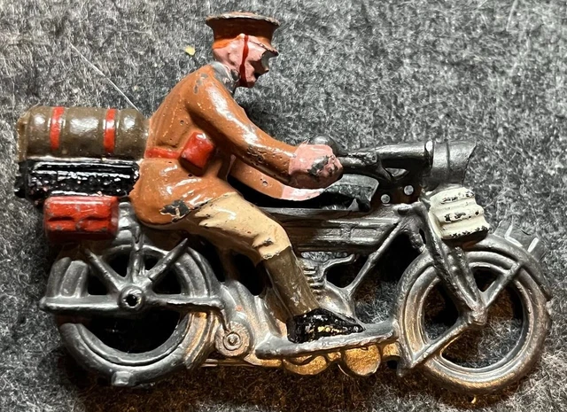ANTIQUE/VINTAGE BRITAINS TOYS Lead Army Dispatch Rider On Motorcycle ...