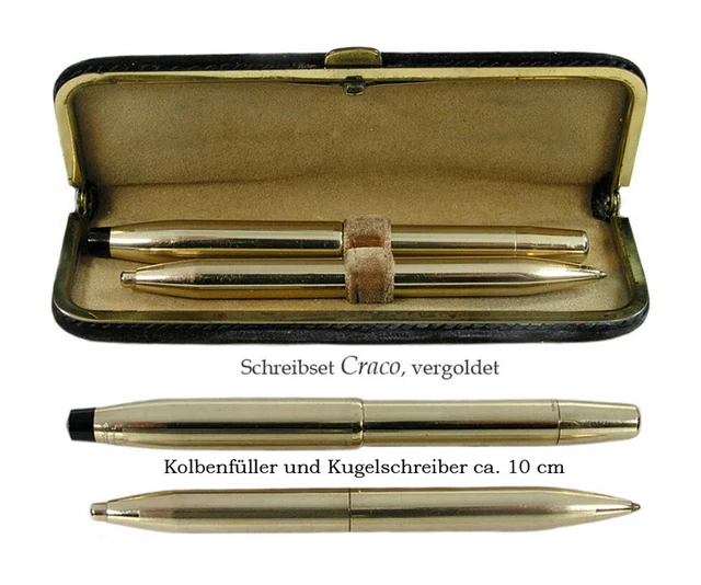 KLEINES SCHREIBSET VON CRACO, Füller & Kuli, vergoldet mit O-Etui, 50er ...