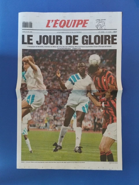 L'EQUIPE JOURNAL 27/05/1993 Om Finale C1 Olympique De Marseille ...