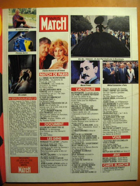 PARIS MATCH 2095 du 20/07/1989- Bronson et sa femme Jill Ireland devant ...