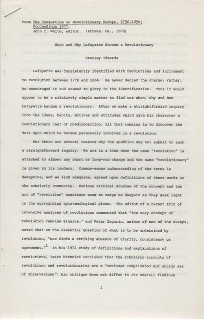 WHEN AND WHY Lafayette Became a Revolutionary. [From: The Consortium on ...
