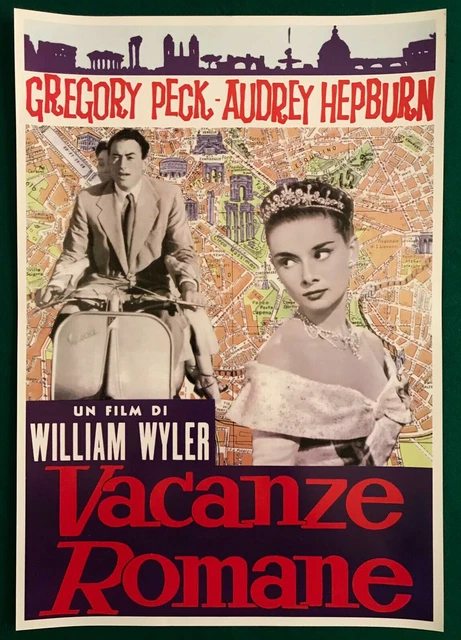 LOCANDINA POSTER Vacanze Romane Gregory Peck Audrey Hepburn Vespa Cult ...
