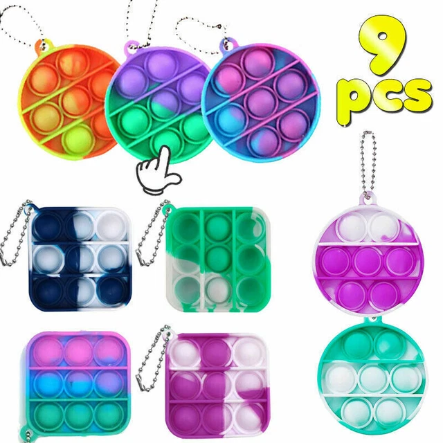 9PCS POP FIDGET Toy Push It Simple Dimple Bubble Key Chain Toy Stress ...