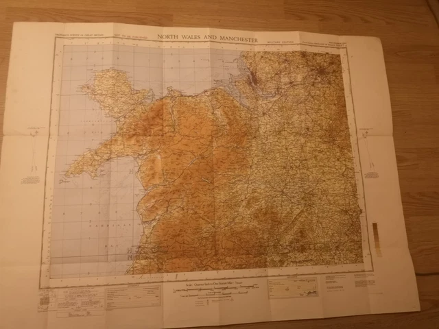WW2 BRITISH WAR OFFICE 1/4-INCH AIR MAP: ENGLand, NORTH Wales ...