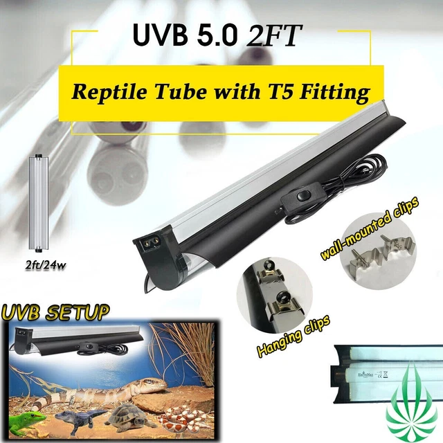 T5 FIXTURE WITH 24W /2ft 5.0 UVB Lamp Compact Tropical Terrarium ...