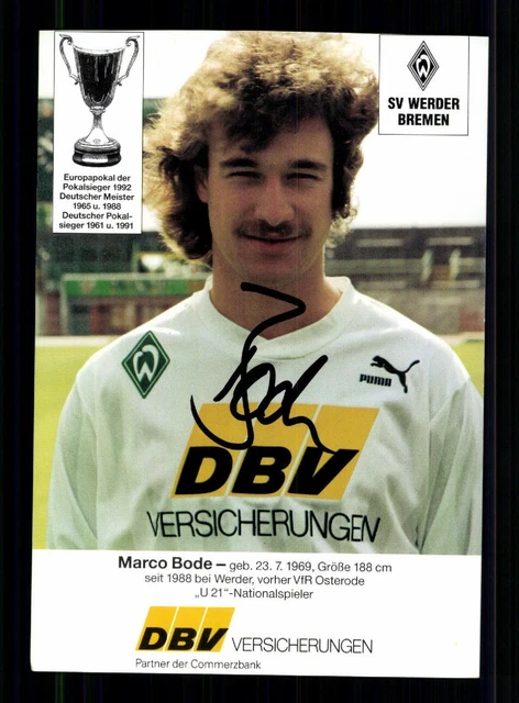 MARCO BODE AUTOGRAMMKARTE Werder Bremen 1992-93 Original Sign. # G ...