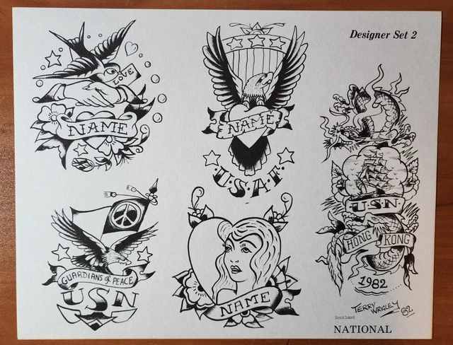 ORIGINAL TRADITIONAL VINTAGE 1981 National Tattoo Flash Sheet Texas ...