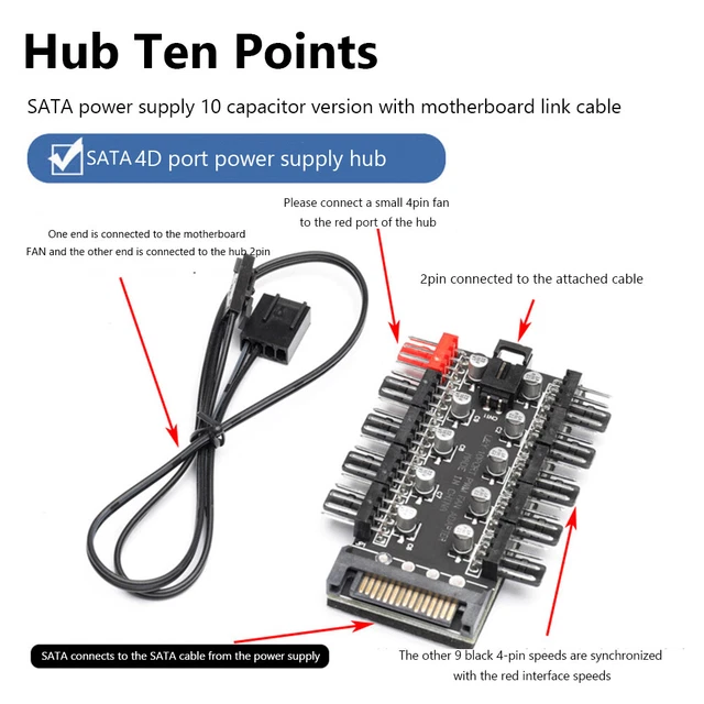 4-PIN PWM COOLING Fan Power Hub Splitter Adapter PC Speed Controller ...