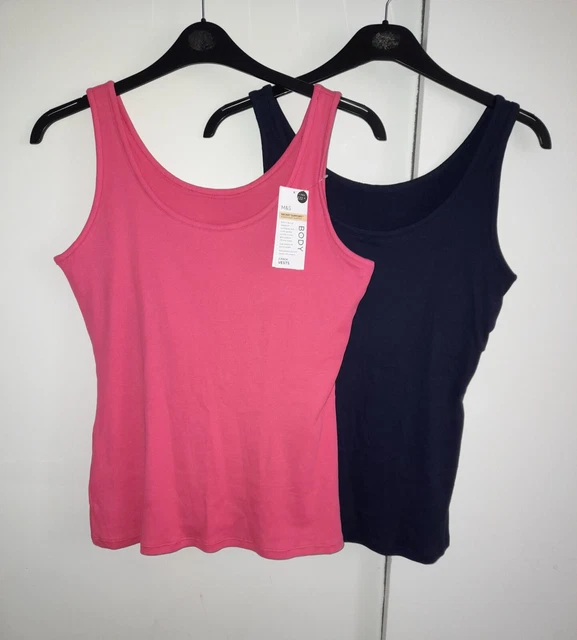 M&S LADIES SECRET Support Vest 2 Pack Navy Pink Size 20 Bnwt READ Size ...