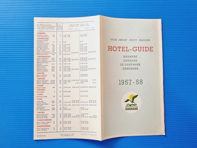 DENMARK HOTEL GUIDE 50S Vintage Depliant Tourist Map Brochure Travel ...