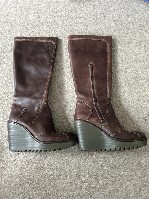 VINTAGE FLY LONDON Brown Leather Knee High Boots £75.00 - PicClick UK