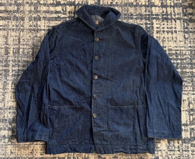 VINTAGE 1940S USN US NAVY WWII Shawl Collar Denim Jacket M US Military ...