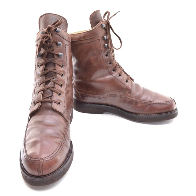 MEN SUSAN BENNIS Warren Edwards Shearling Boots 10 M Brown Leather Lace ...