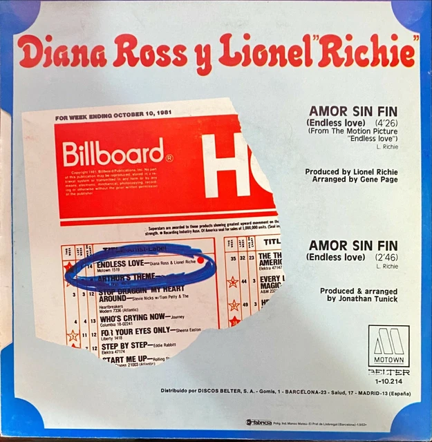 DIANA ROSS Y Lionel Richie Amor Sin Fin Endless Love 1981 EUR 3,64 ...