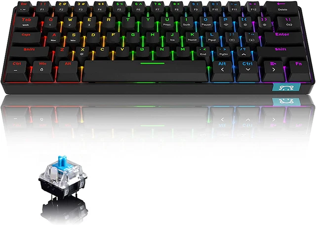 60% MECHANICAL WIRELESS Gaming Keyboard RGB Backlit Bluetooth 5.0 Type ...