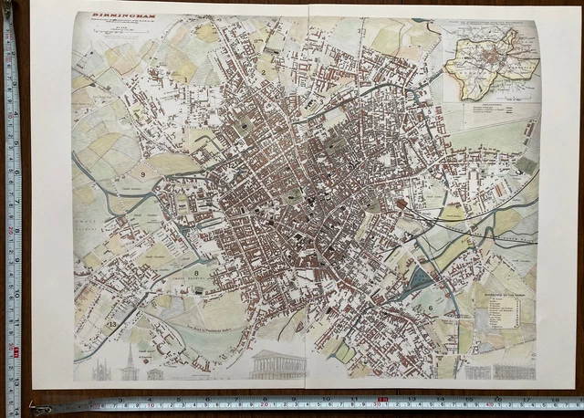 OLD ANTIQUE VICTORIAN Historic picture map Birmingham 1800's 1830s SDUK ...