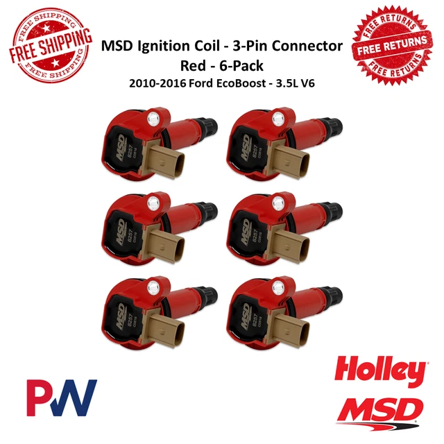 MSD IGNITION COIL Red 3-Pin Connector 6 Pack For 2010-2016 Ford ...