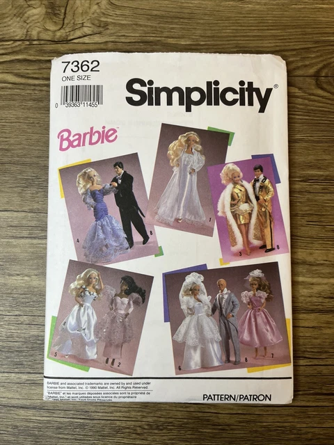 SIMPLICITY 7362 SEWING Pattern Barbie Ken Doll Clothes Wedding Tuxedo ...