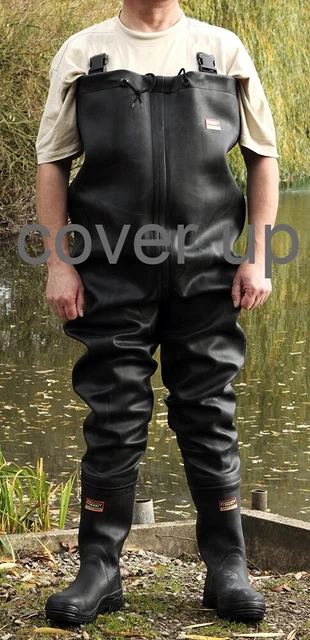 CENTURY 4000 SUPER Safety Chest Waders Heavy-Duty Black Rubber Size 3-5 ...