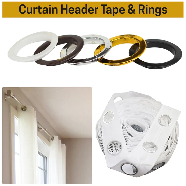 CURTAIN HEADER HEADING Tape with Plastic Grommet 40mm Eyelets 1/2/5/10m ...