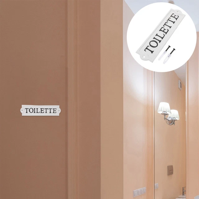 HEAVY DUTY CAST Iron Door Toilet Sign White Plaque Bathroom Wall Decor ...