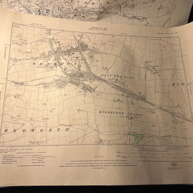 VINTAGE SURVEYORS TOWN Map Chart 1924 Shildon Railway Sidings NER ...