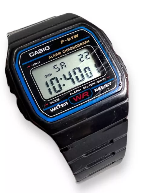 Casio F 91w Casual Resin Vintage Retro Digital Watch Black Used With