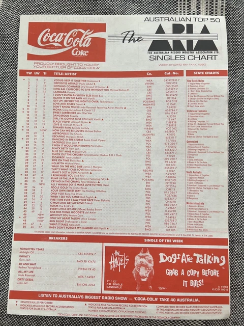 ARIA TOP 50 Music Chart - 6 May 1990 Australia Singles Madonna The ...
