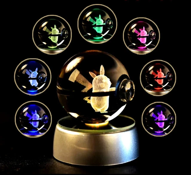 POKEMON 3D CRYSTAL Glass Pokeball Orb and LED Light Stand Perfect Kids ...