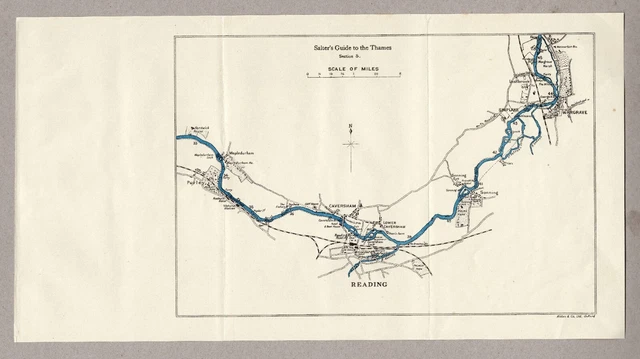 ORIGINAL MAP OF River Thames Purley via Reading to Wargrave 1950 9" x 6 ...