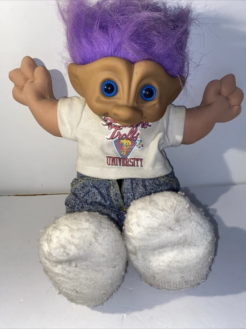 VINTAGE TREASURE TROLLS 12" Plush Doll Belly Button Jewel Purple Hair ...