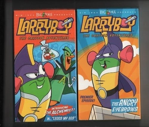 2 LARRY BOY Veggie Tales Cartoon VHS Angry Eyebrows & Leggo My Ego The ...