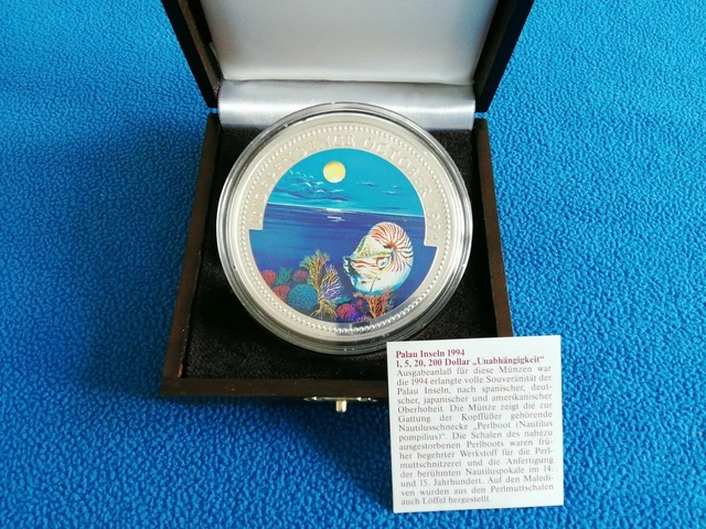 PALAU MARINE LIFE 1994 Silber 20 Dollar mit Holzetui EUR 262,00 - PicClick DE