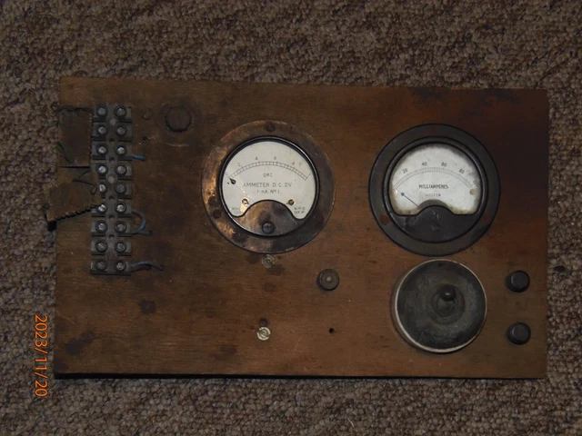 VINTAGE ELECTRICAL CONTROL board, ammeters, Rheostat, switch etc. £5.00 ...