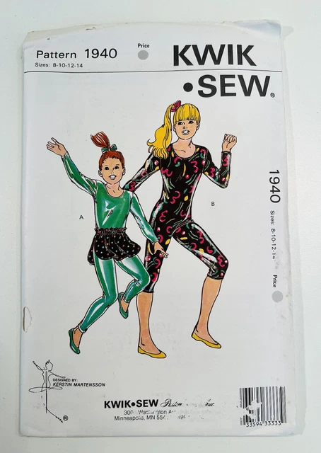 VINTAGE KWIK SEW Sewing Pattern 1940 Girls Unitard & Skirt 8,10,12,14 ...