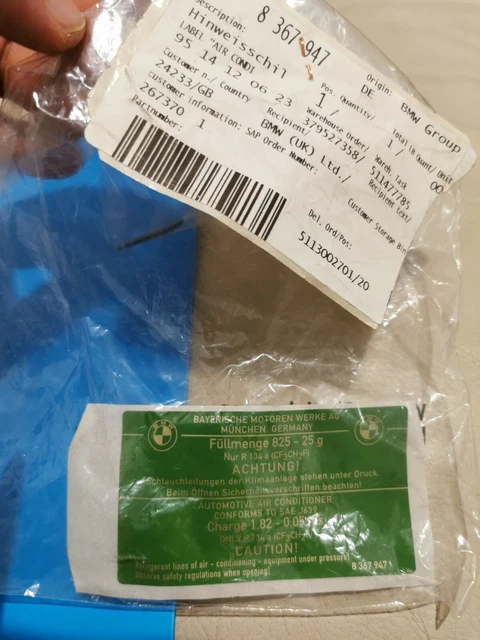 BMW E36 AIRCON R134a Recharge Guide Label Sticker 64508367947 £16.32 ...