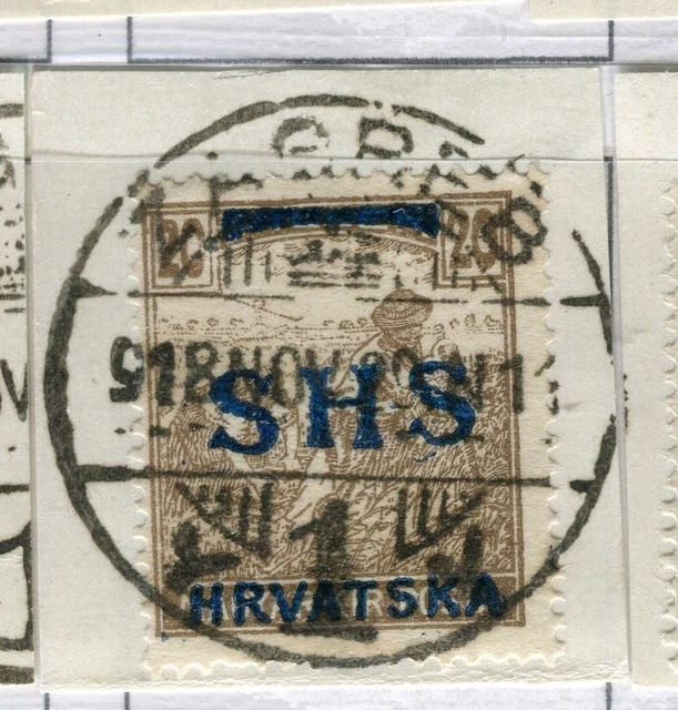 YUGOSLAVIA; 1918 EARLY SHS HRVATSKA issue fine POSTMARK PIECE for 20f ...