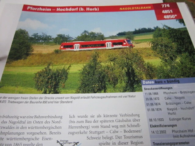 ARCHIV EISENBAHNSTRECKEN N 774 4851 Pforzheim Hochdorf bei Horb 4S ...