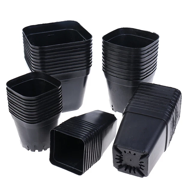 10PC BLACK FLOWER Pots Plastic Pots Small Square Pots for Succulent ...